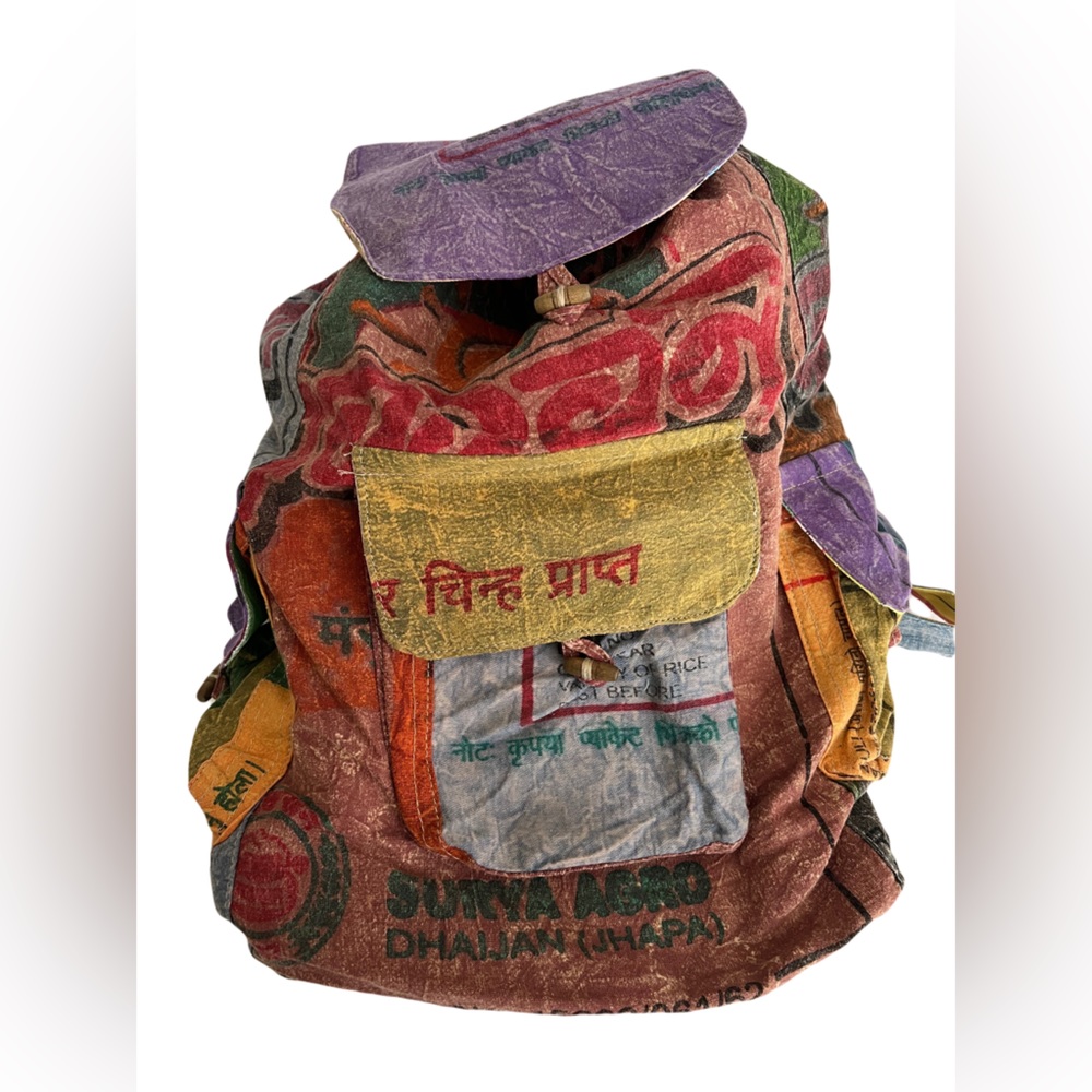 Kpc Rice Bag Backpack Made In Nepal Drawstring Closure - Gem